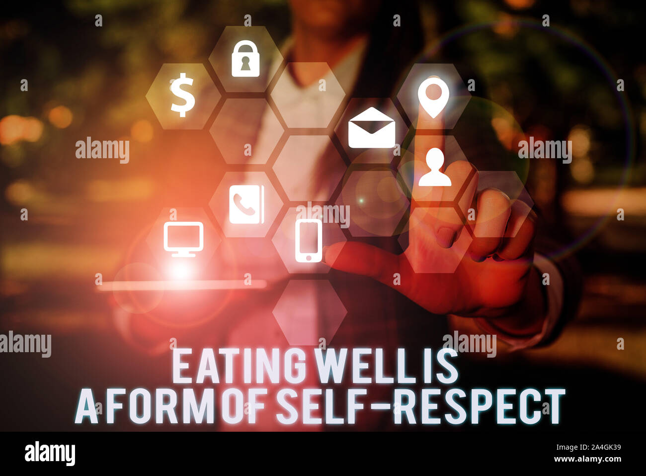 Writing note showing Eating Well Is A Form Of Self Respect. Business ...