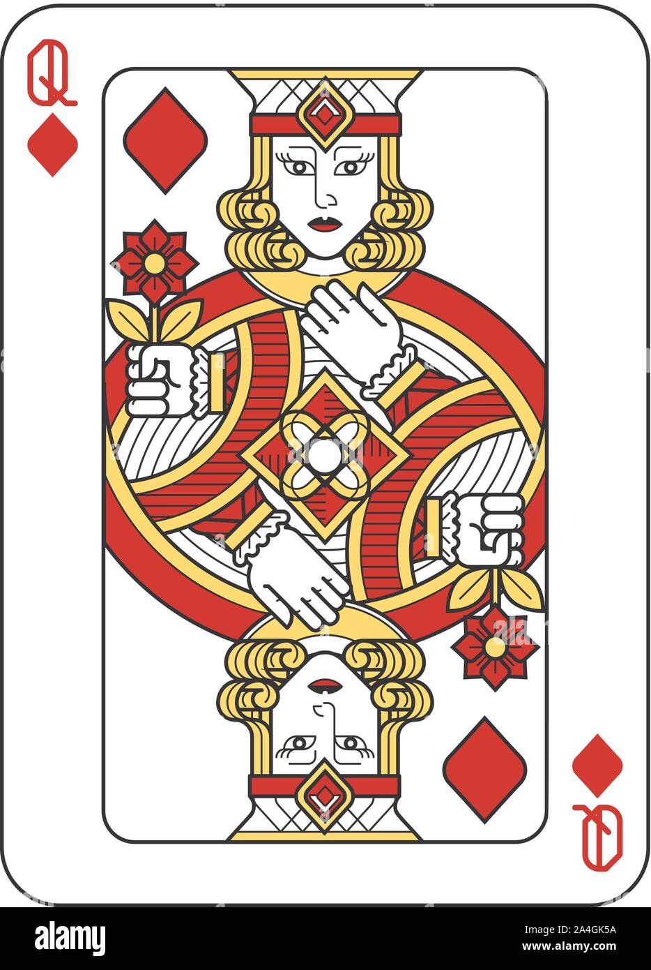 Playing Card Queen Diamonds Red Yellow and Black Stock Vector Image ...