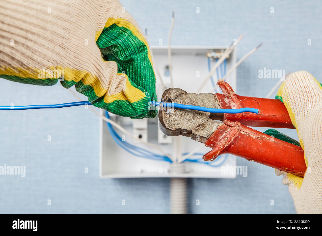 Household wiring service. The use of end nippers for electrical work in ...