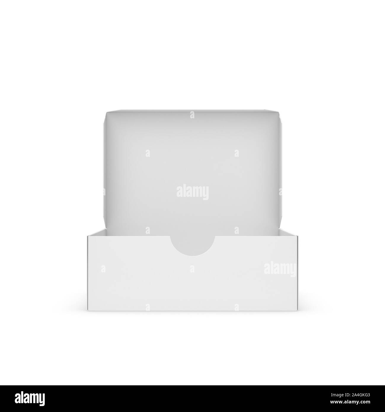 3d rendering of a white rectangular box with an opened attached lid on ...