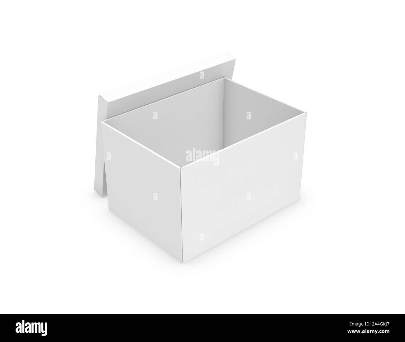 3d rendering of a white rectangle box with a lid leaning on its side on ...