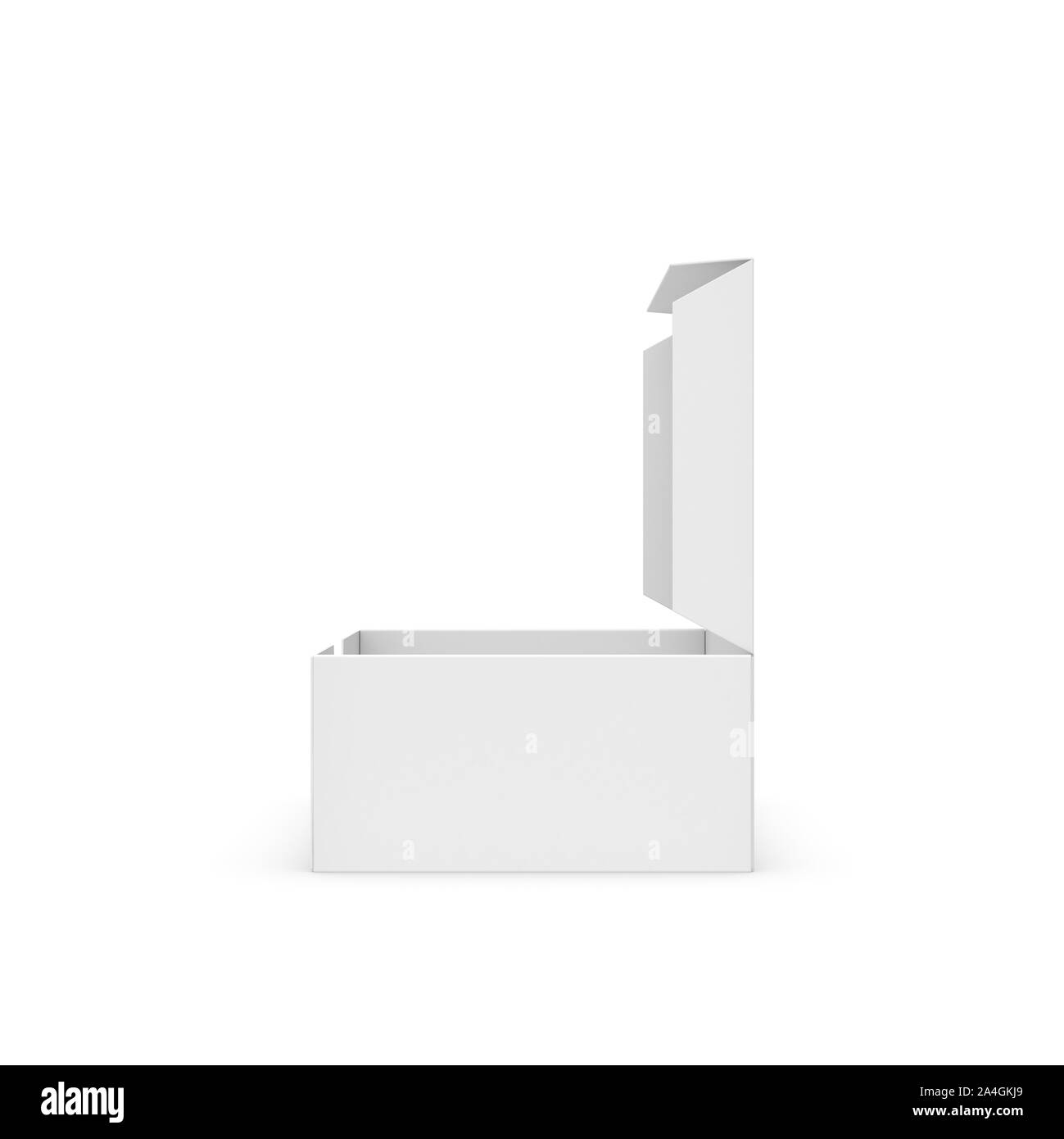 3d rendering of a white rectangular box with an opened attached lid on ...
