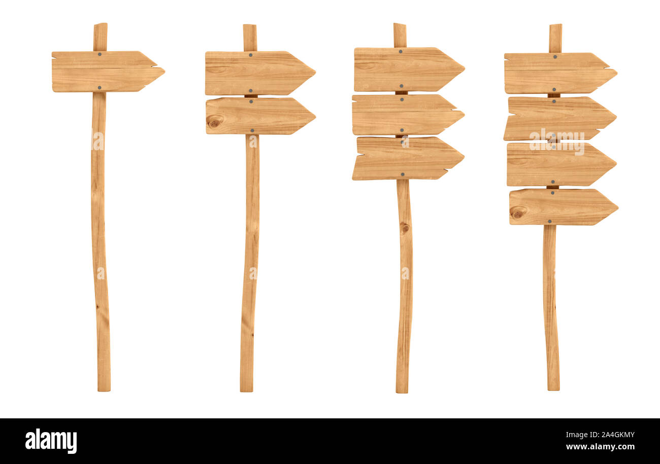 3d rendering of a wooden signpost set with one, two, three and four ...