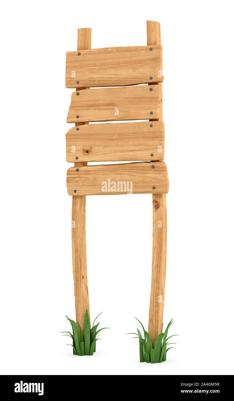 3d rendering of a wooden post with four square boards for information ...