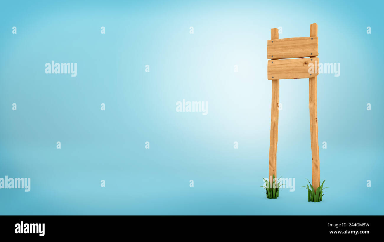 3d rendering of a wooden post with two square boards for information ...