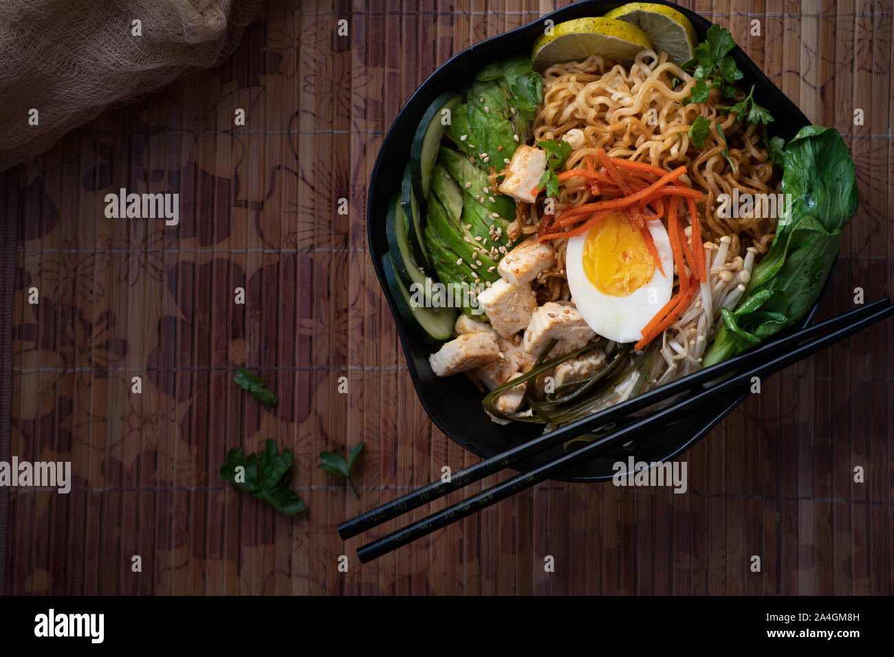 Vegetarian Ramen Bowl on Wooden Table Stock Photo - Alamy