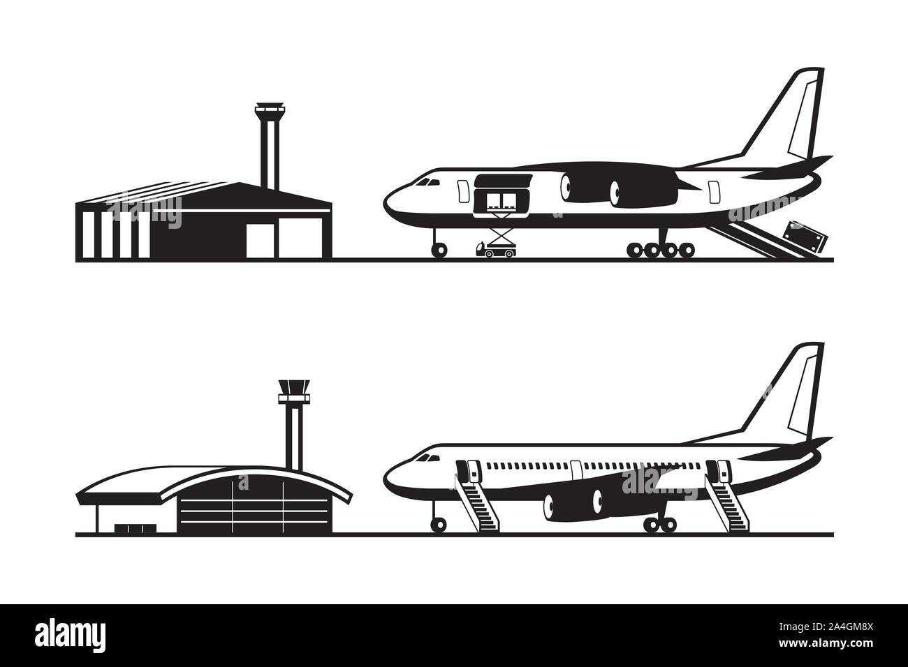 Passenger and cargo airplane at airport - vector illustration Stock ...