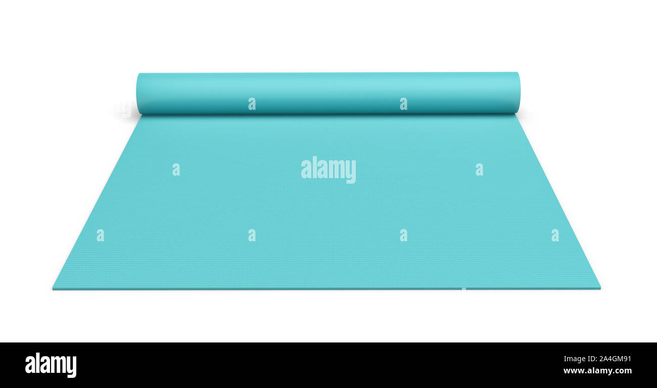 Rendering of blue half rolled yoga mat isolated on white background ...