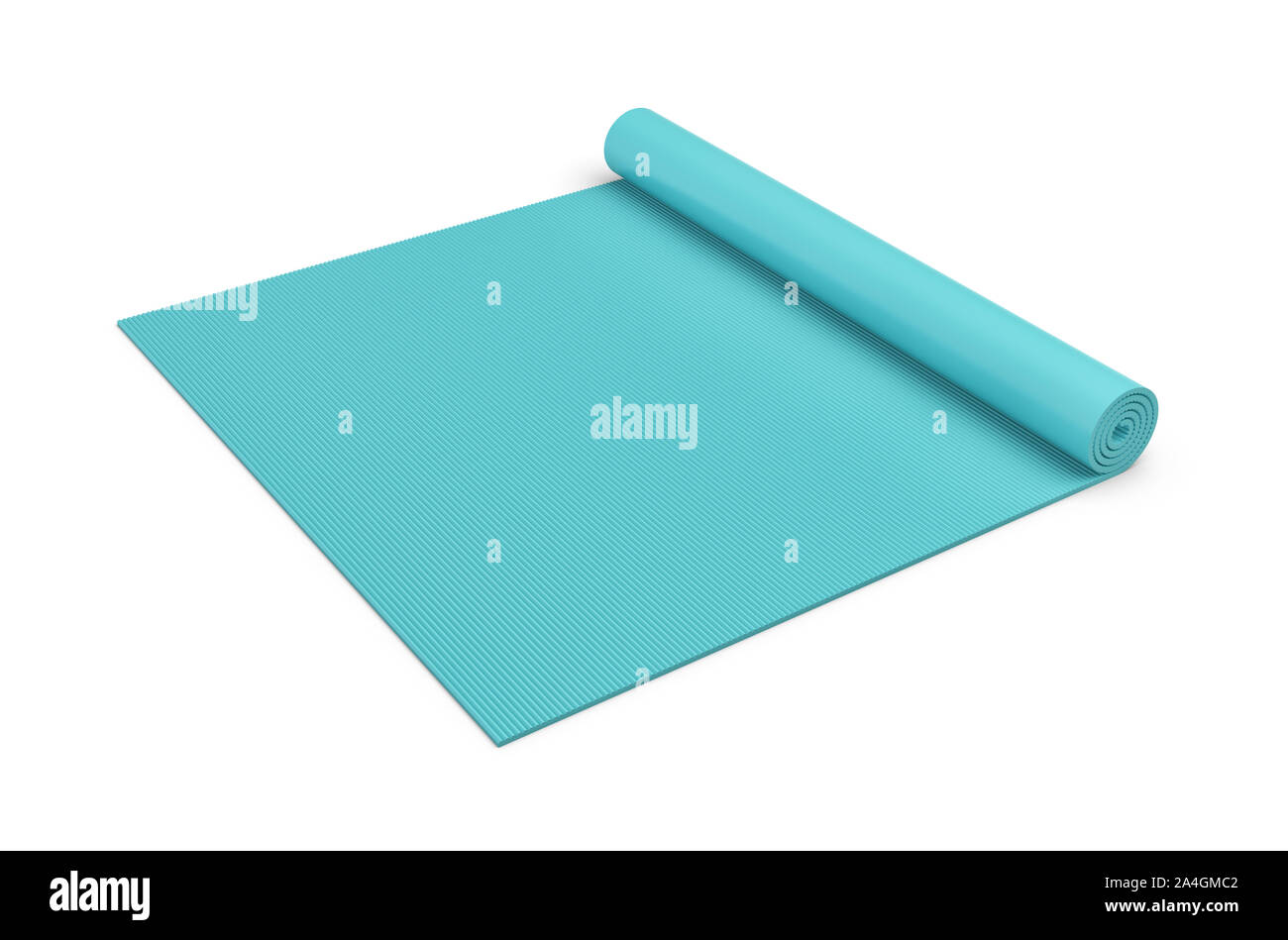 Rendering of blue half rolled yoga mat isolated on white background ...