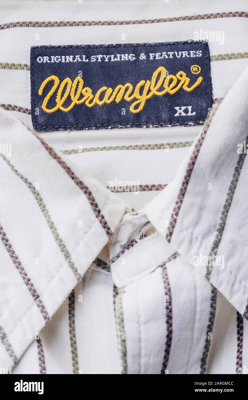 Closeup of Wrangler label on a shirt Stock Photo - Alamy