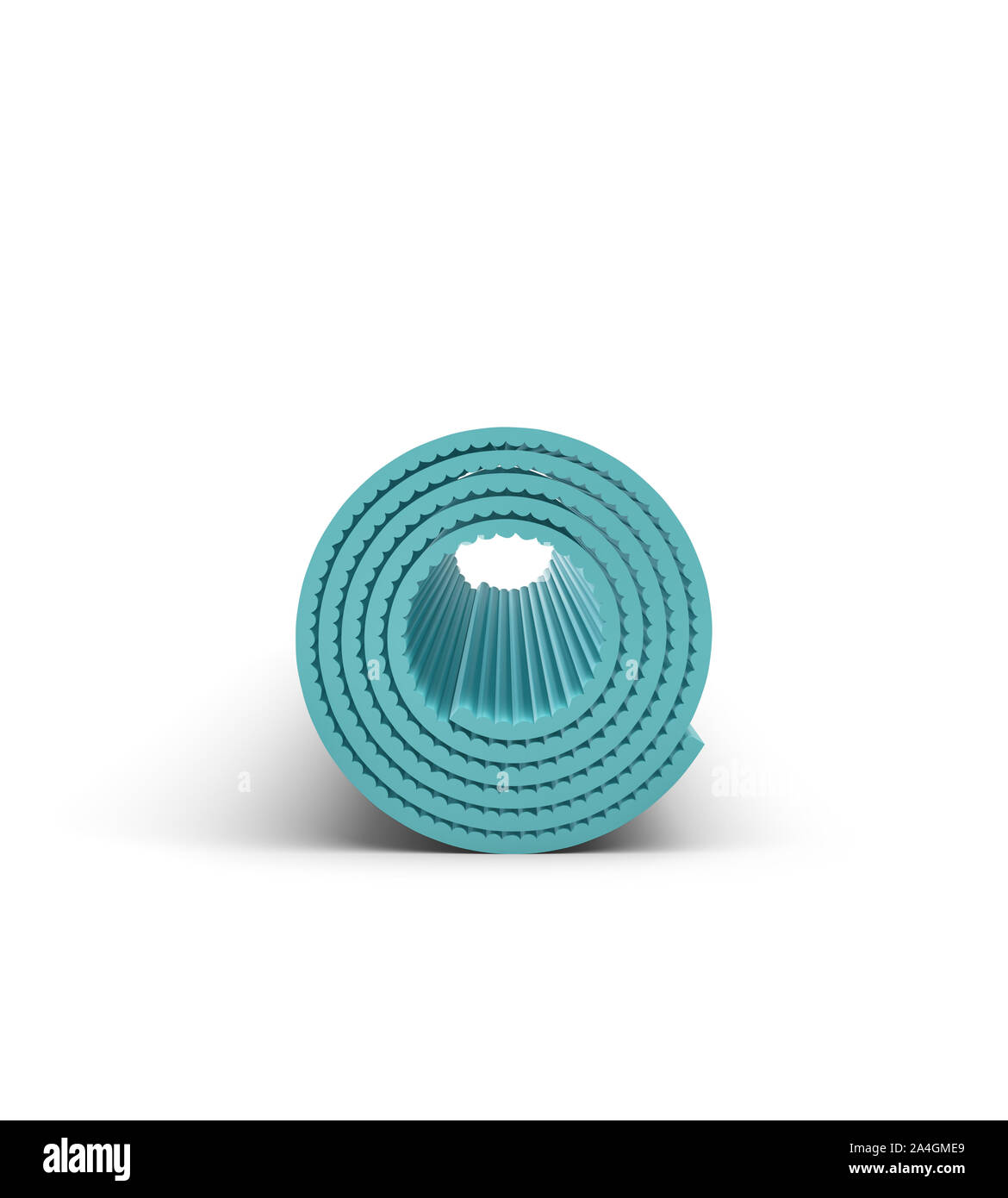 3d rendering of light blue yoga mat for exercise is rolled up isolated ...