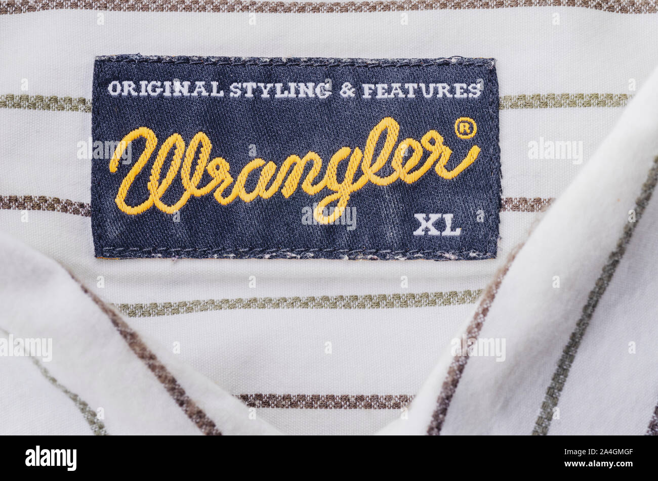 Closeup of Wrangler label on a shirt Stock Photo - Alamy