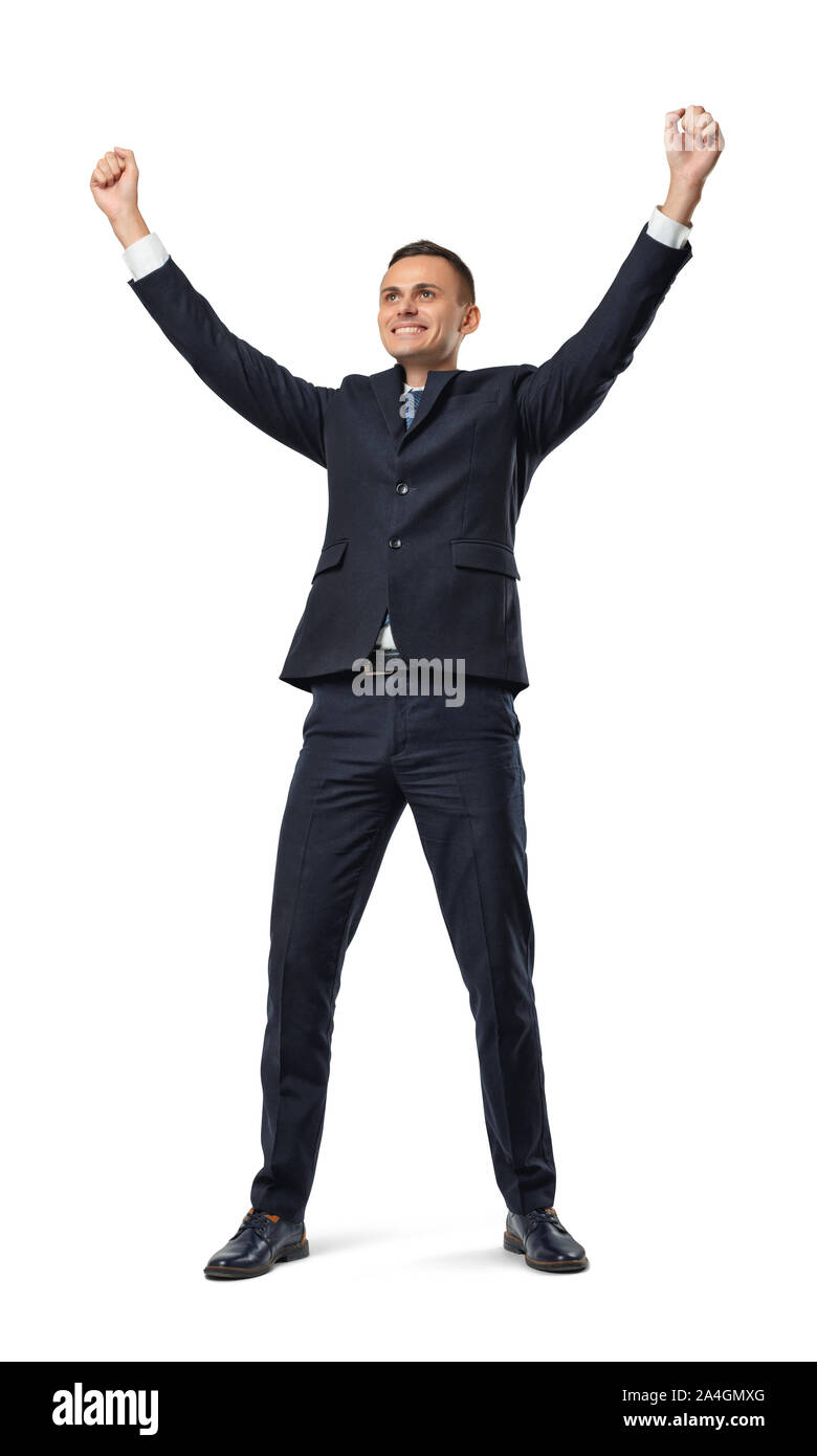 Happy businessman in celebrating pose isolated on the white background ...