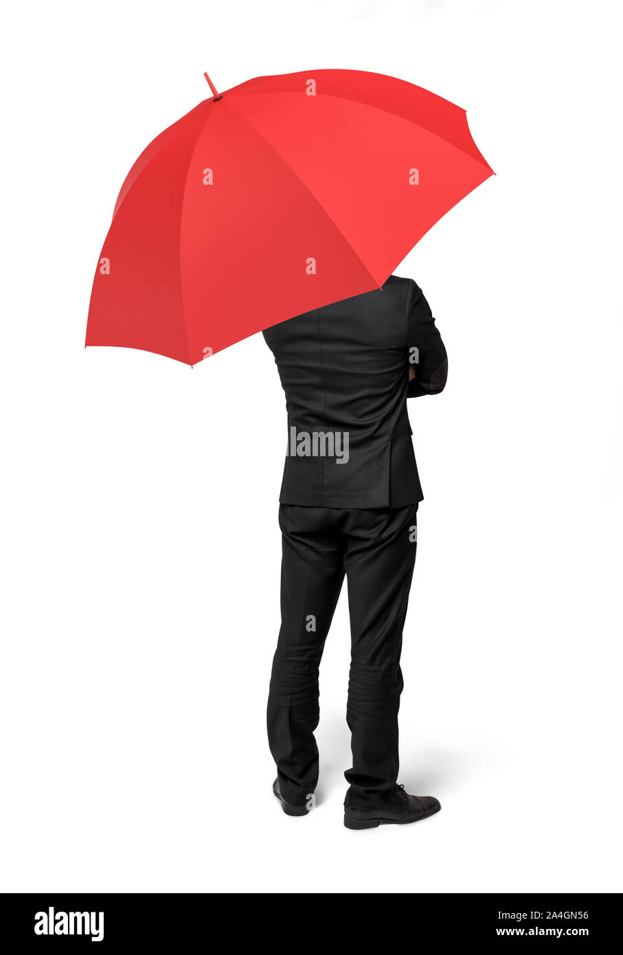 An isolated businessman standing with his back turned under a red ...