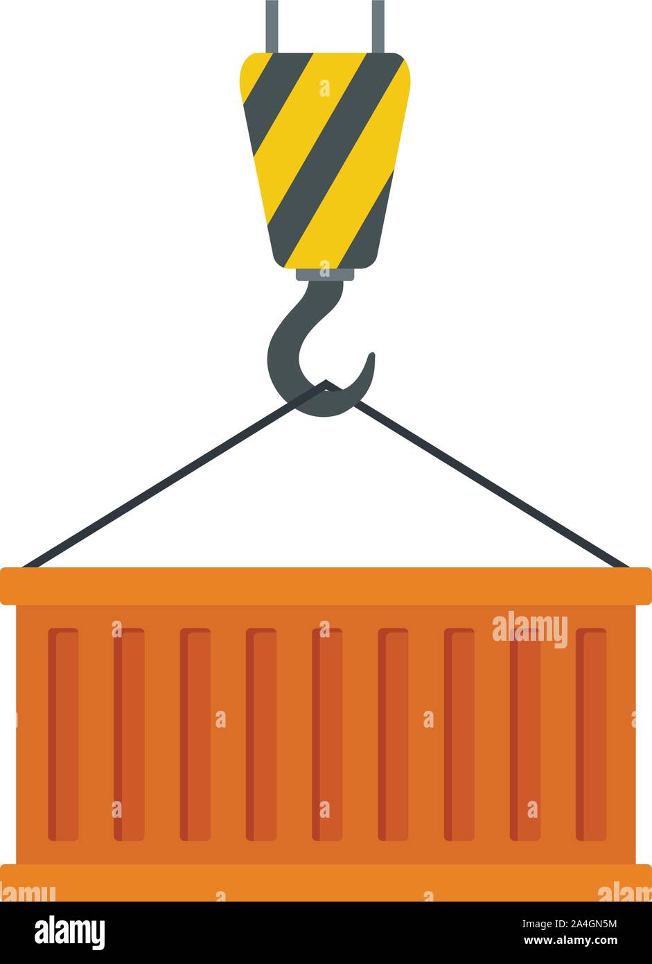 Container on crane hook icon. Flat illustration of container on crane ...