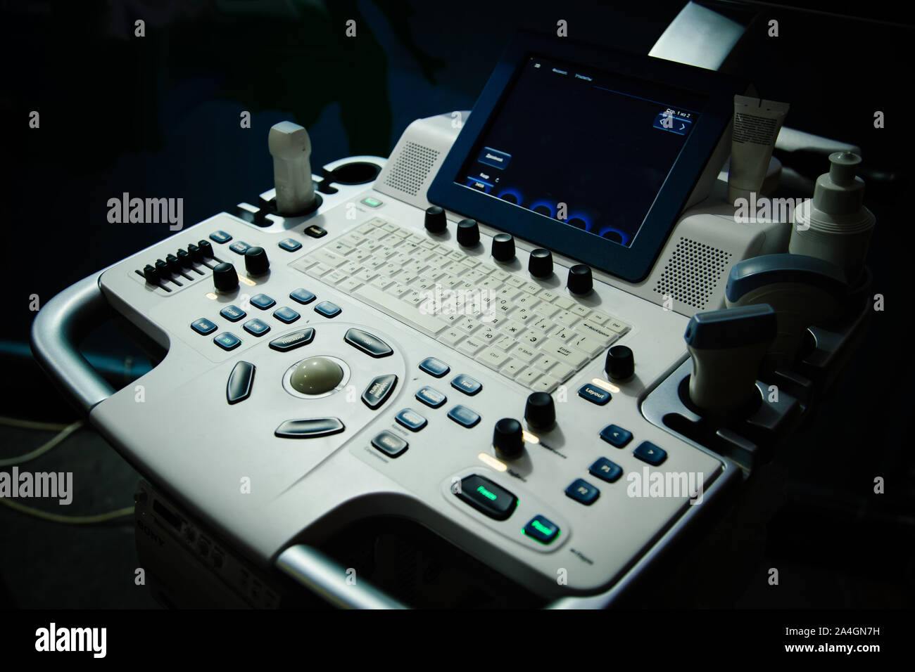 Modern ultrasound machine in clinic laboratory of sonography ...