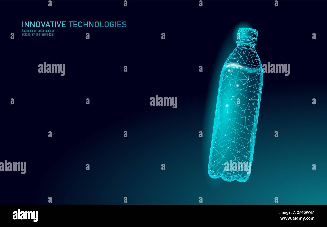 3D water bottle polygonal banner. Aqua liquid package. Plastic ...