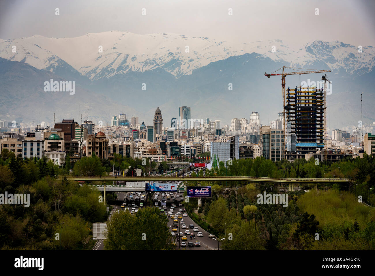 Tehran, Iran - 2019-04-16 - City skyline as seen from the Nature Bridge ...