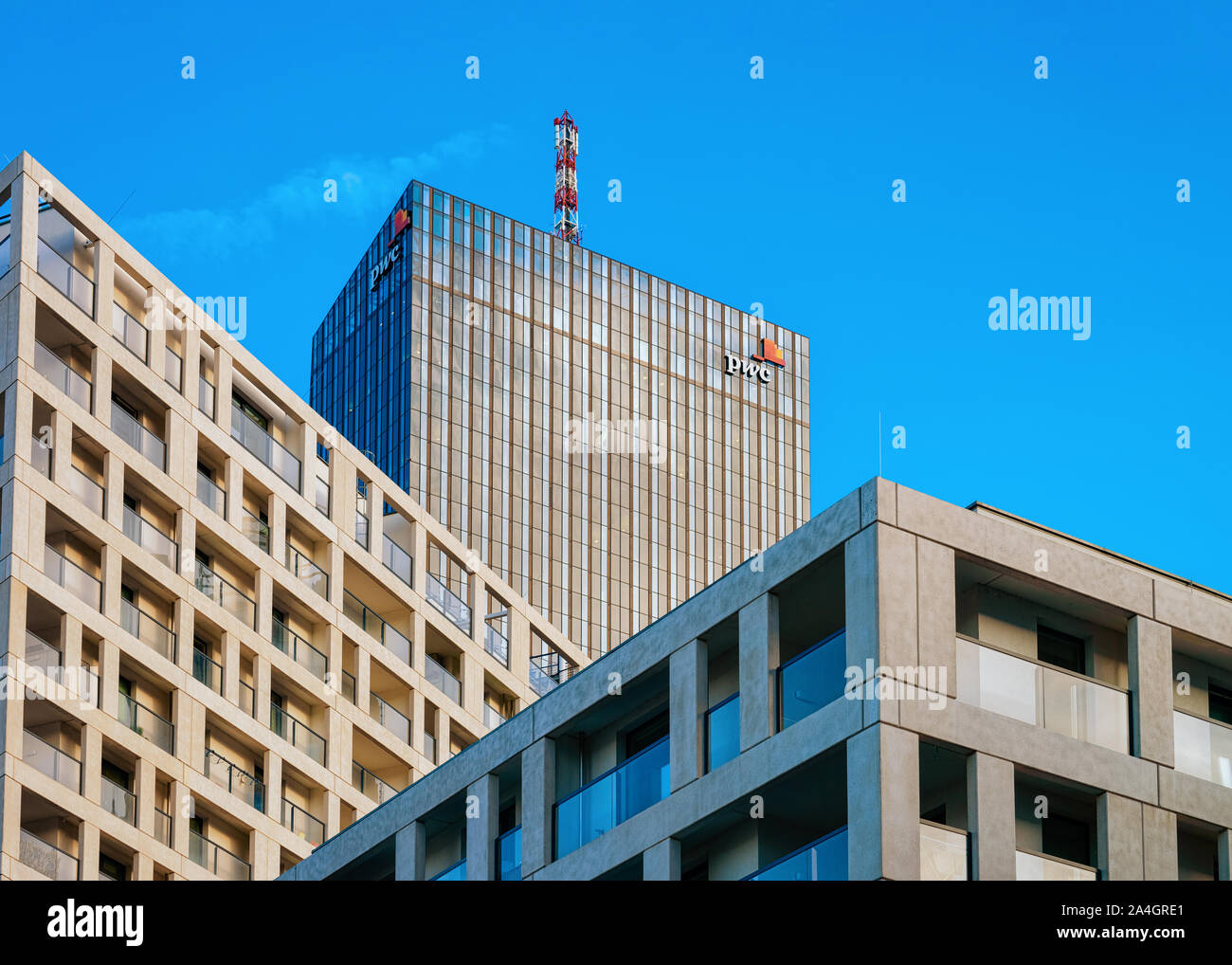 pwc PricewaterhouseCoopers Blue Glass Business office building ...