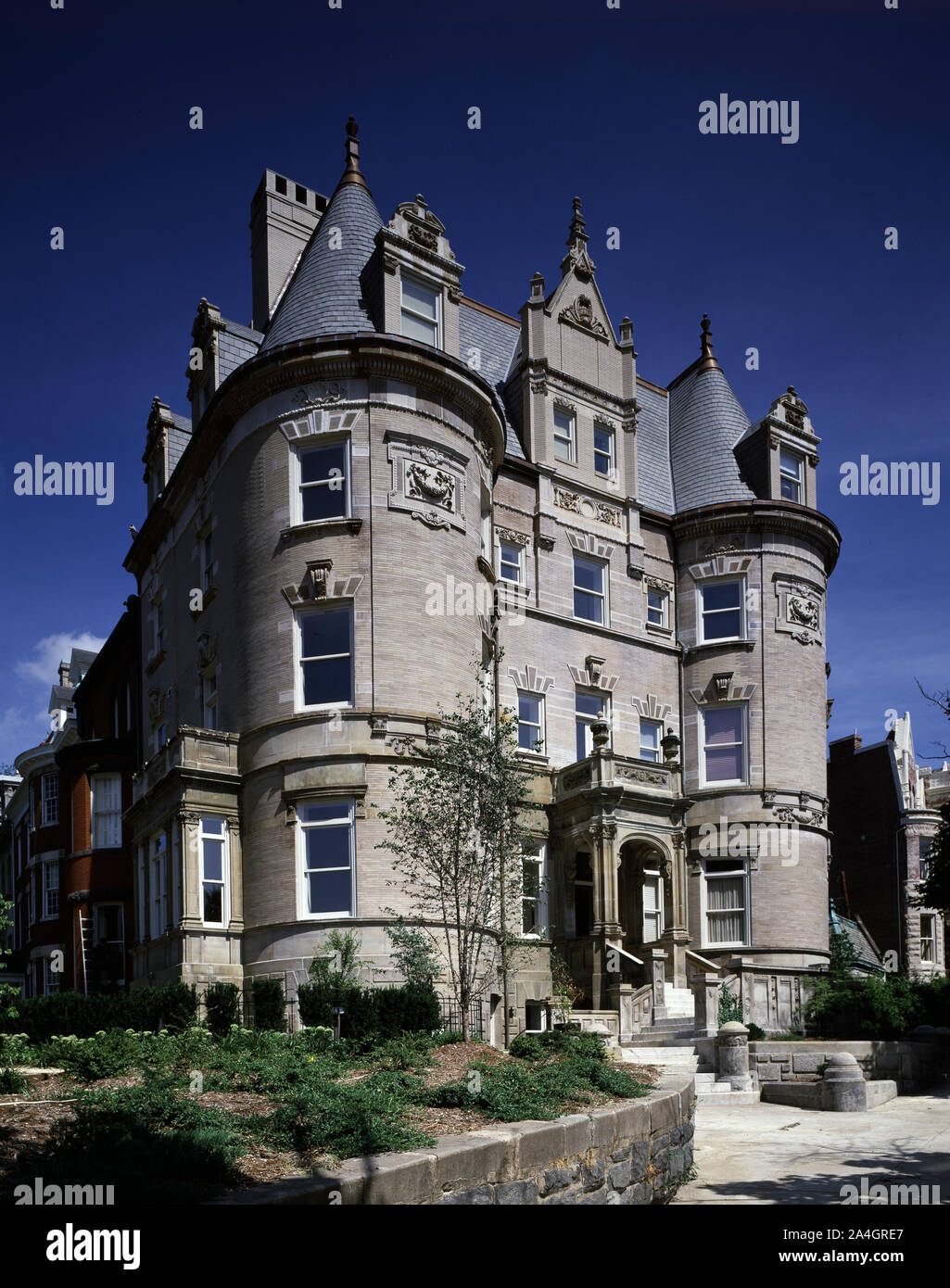 Turreted apartment building and former mansion, Washington, D.C Stock ...