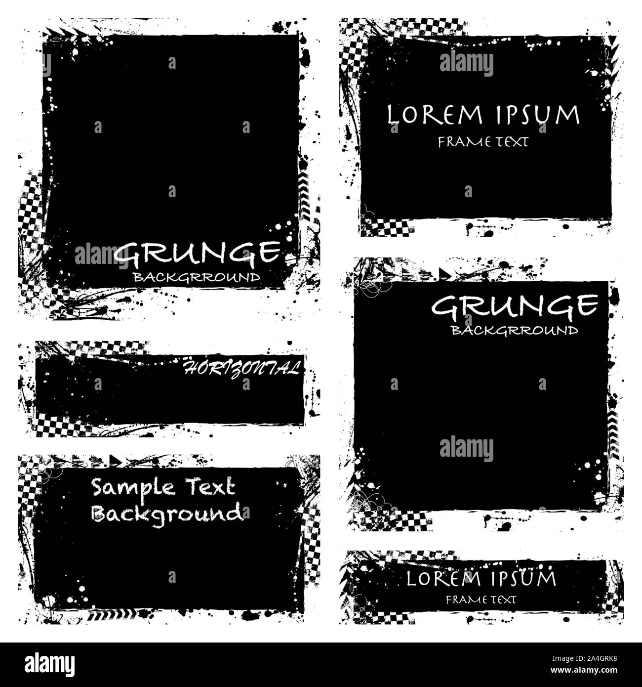 Black grunge frames race elements with tire tracks isolated on white ...