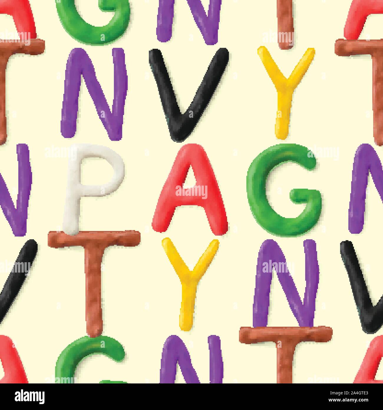 Seamless pattern with alphabet. Handmade modeling clay letters ...