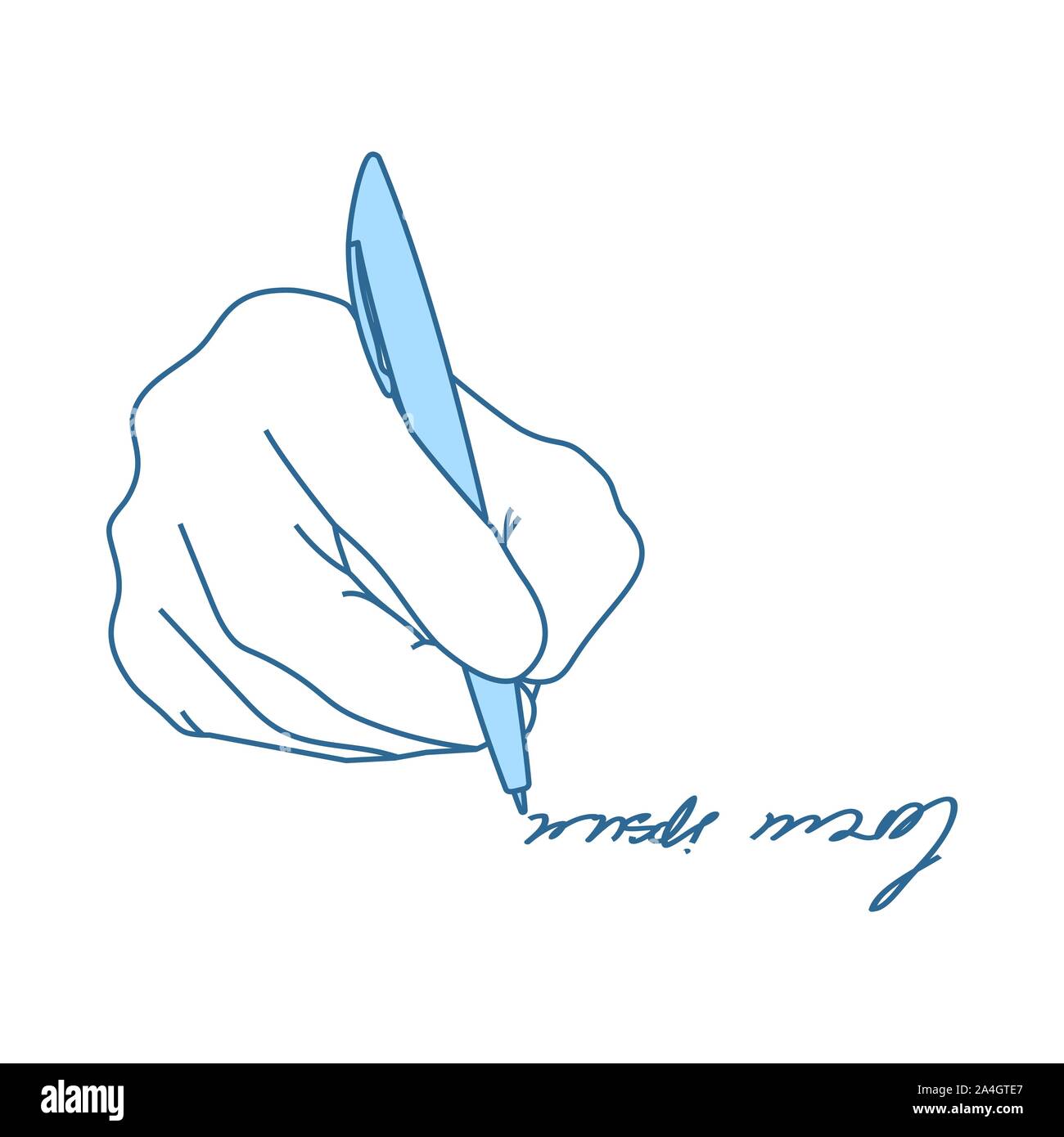 Signing Hand Icon. Thin Line With Blue Fill Design. Vector Illustration ...