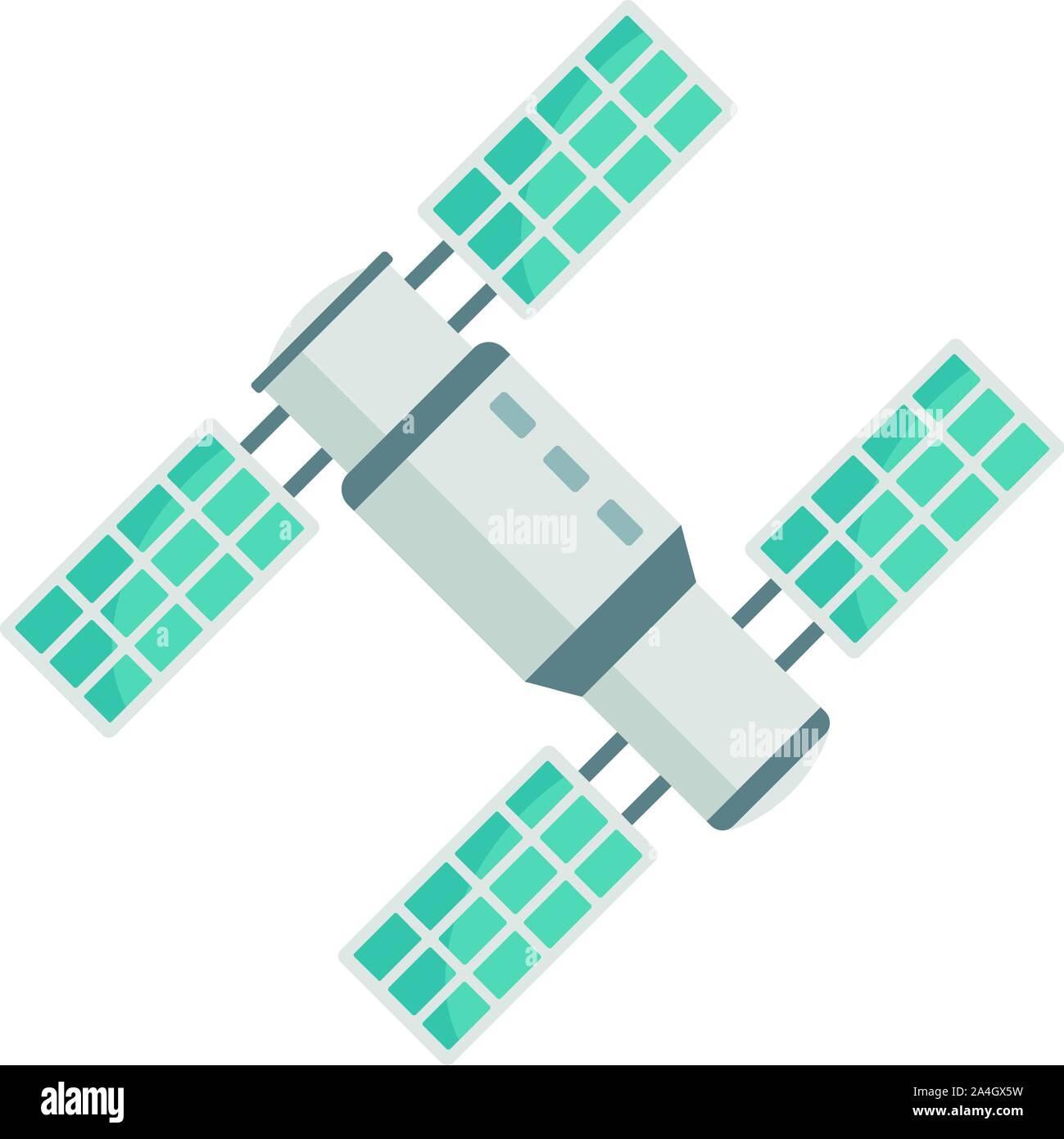Space station with solar panel icon. Flat illustration of space station ...