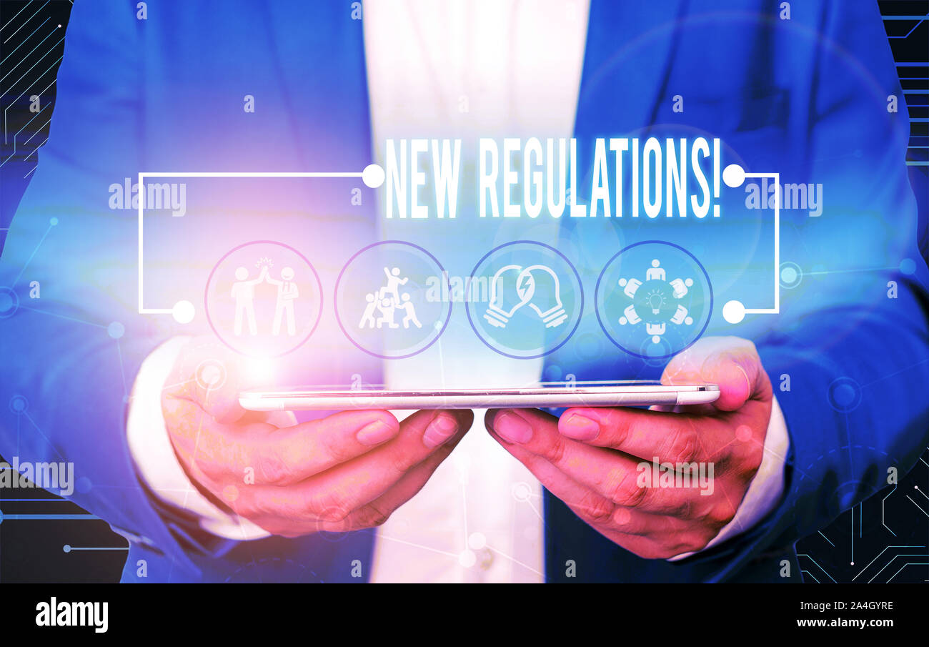 Text sign showing New Regulations. Business photo text rules made ...