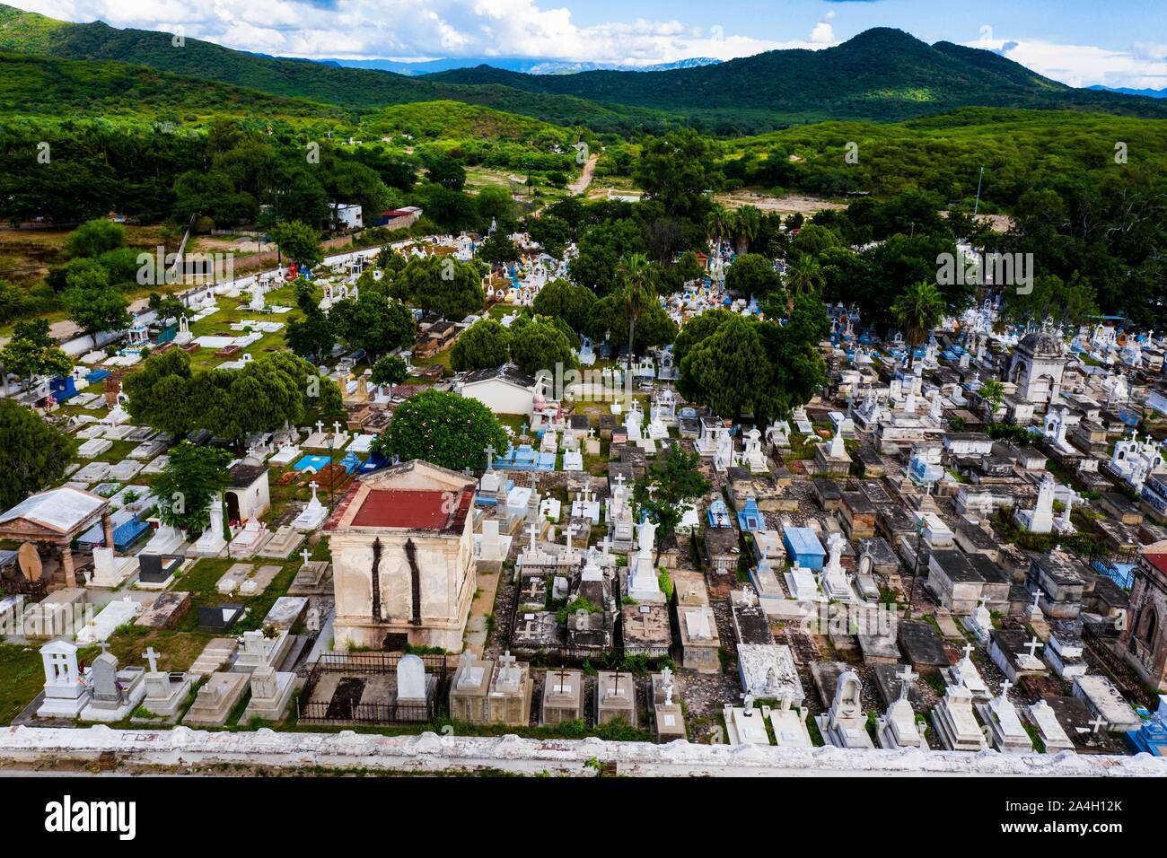 aerial view of tombstones and tombs of the pantheon of the town of ...