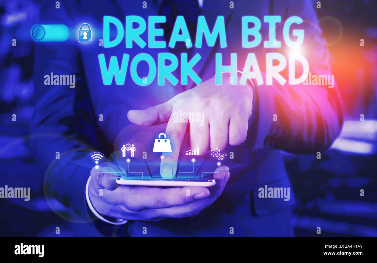 Conceptual hand writing showing Dream Big Work Hard. Concept meaning ...