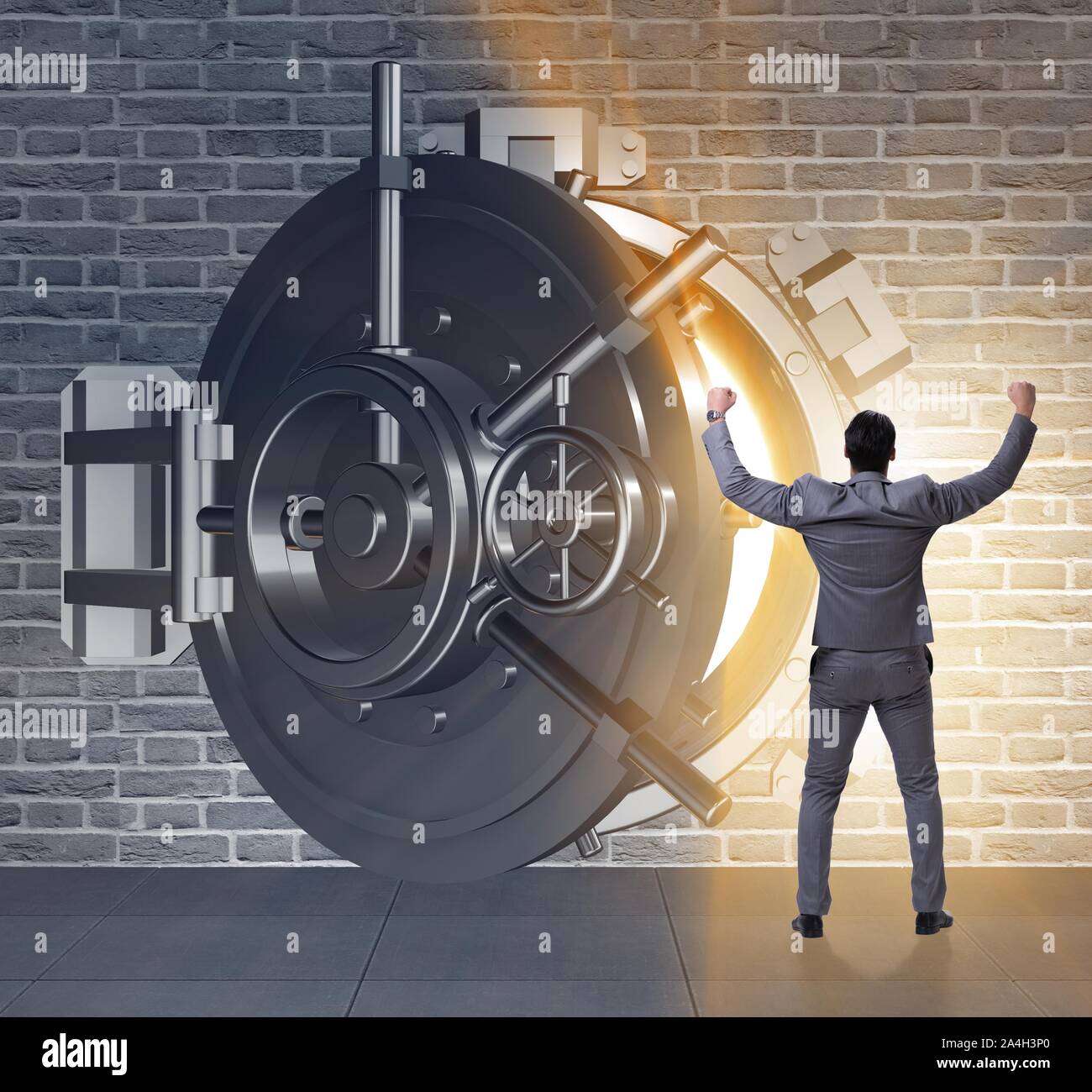 The businessman in front of banking vault door Stock Photo - Alamy