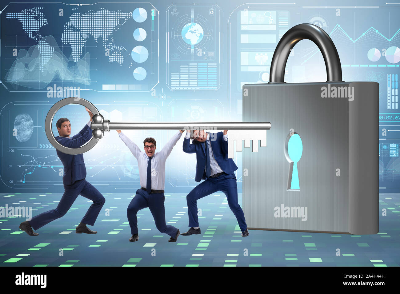 The businessmen unlocking new opportunity with key Stock Photo - Alamy