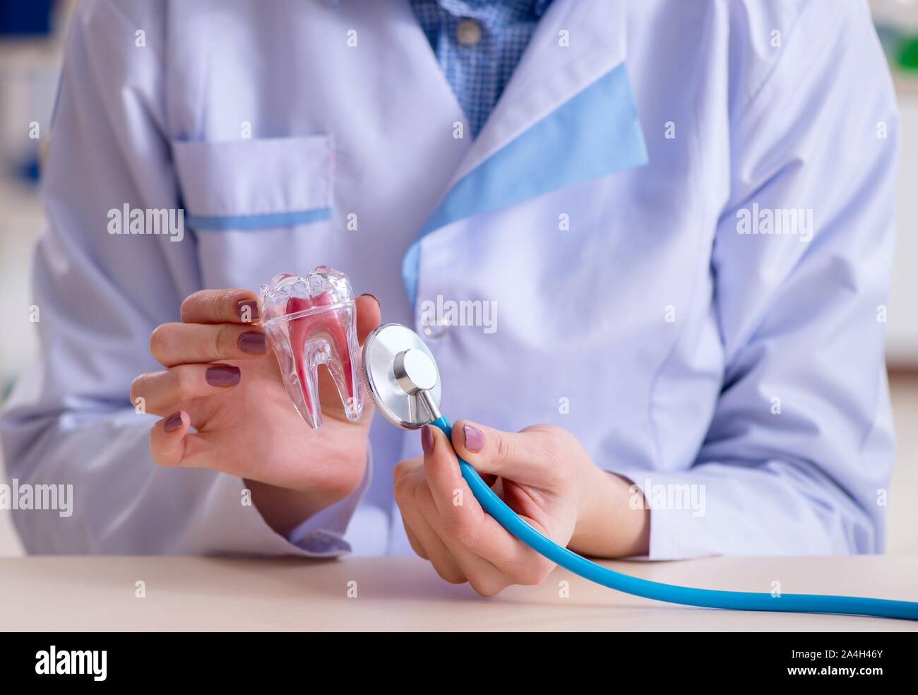 The dentist practicing work on tooth model Stock Photo - Alamy