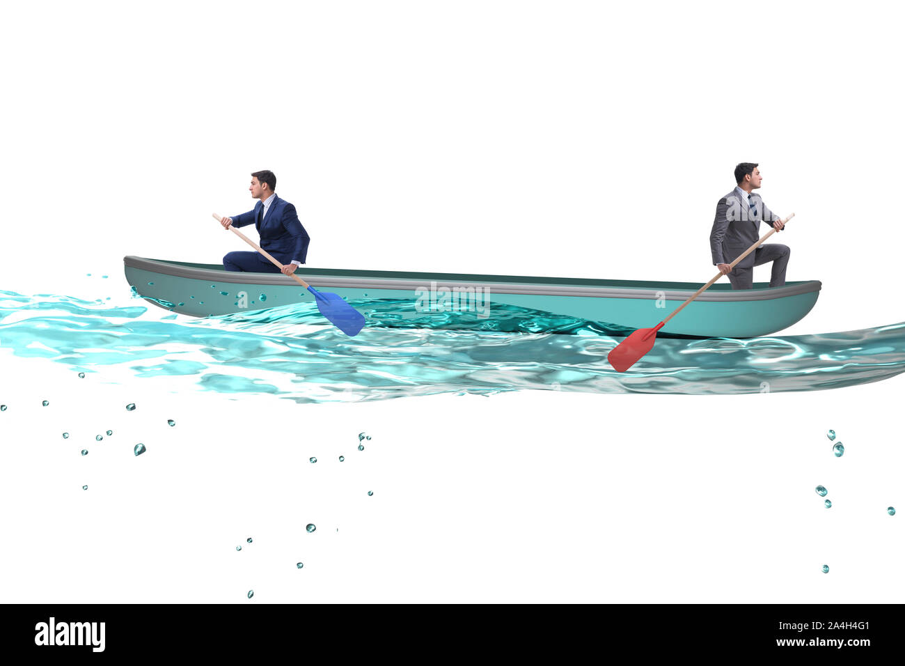 Disagreement concept with businessmen rowing in different directions ...