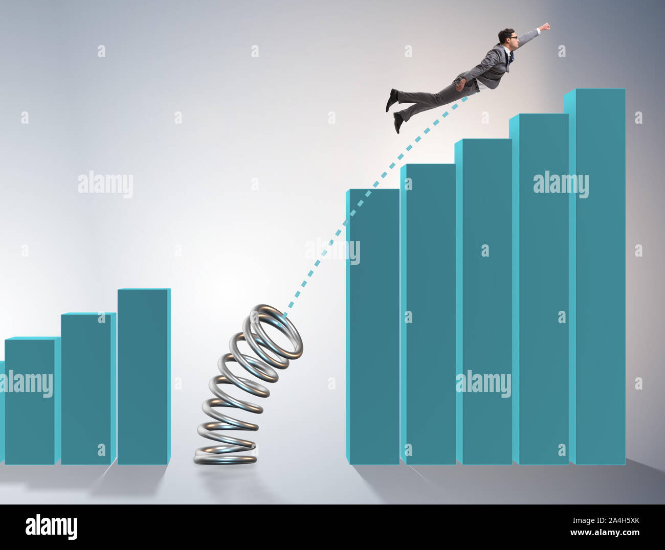 The business people jumping over bar charts Stock Photo - Alamy