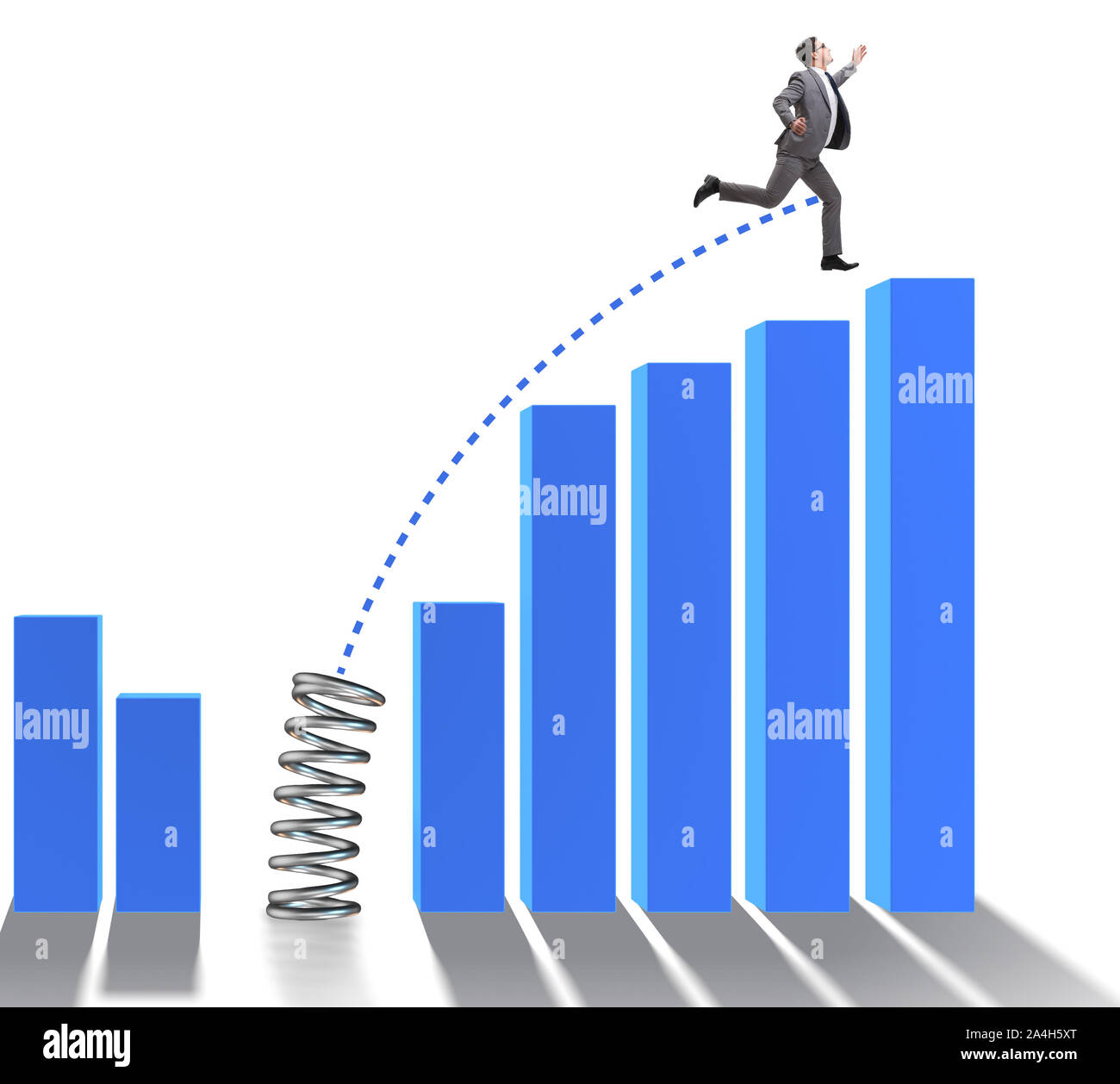 The business people jumping over bar charts Stock Photo - Alamy