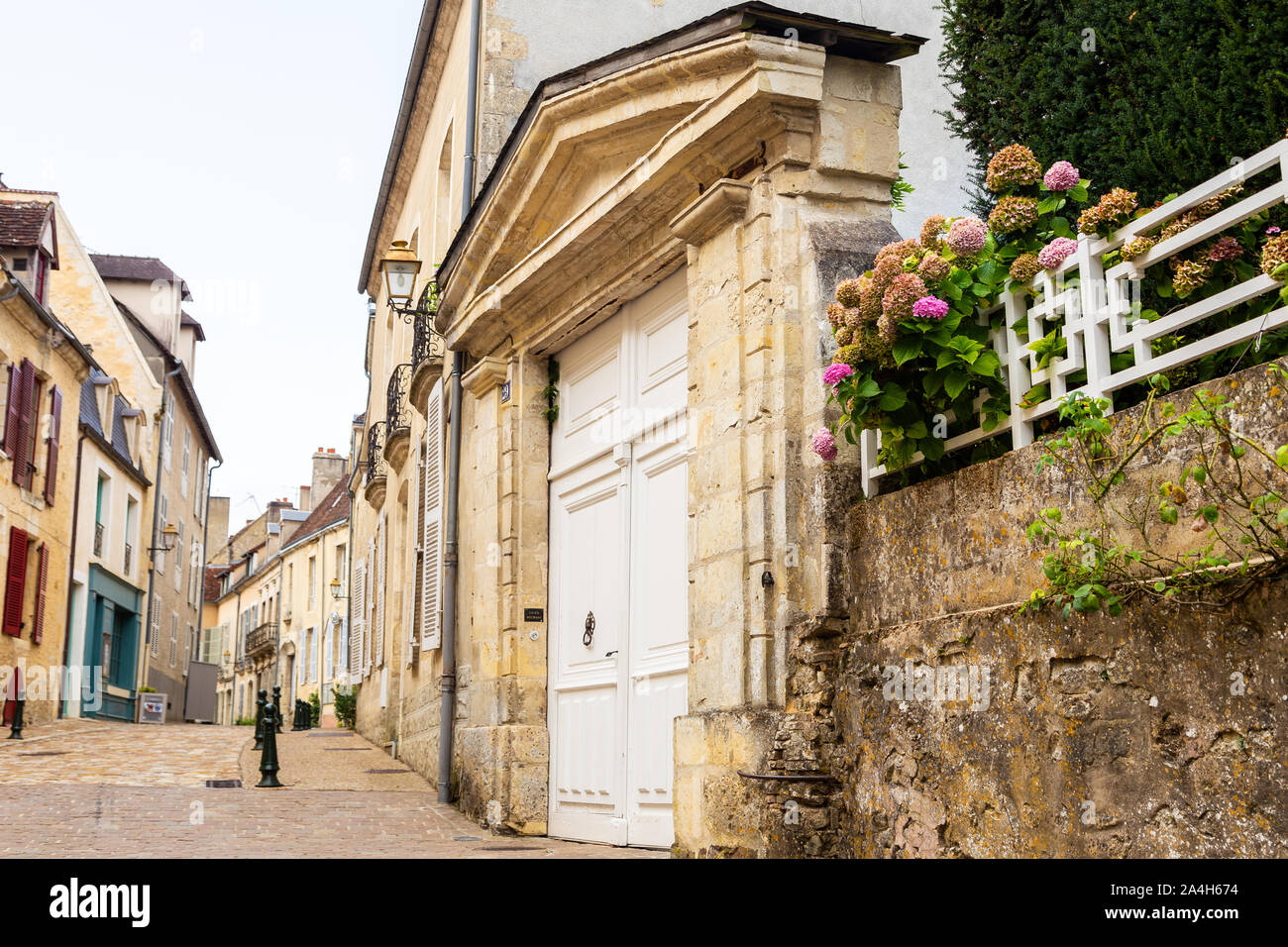 Belleme, France - August 29, 2018: cityscape of typical buildings and ...