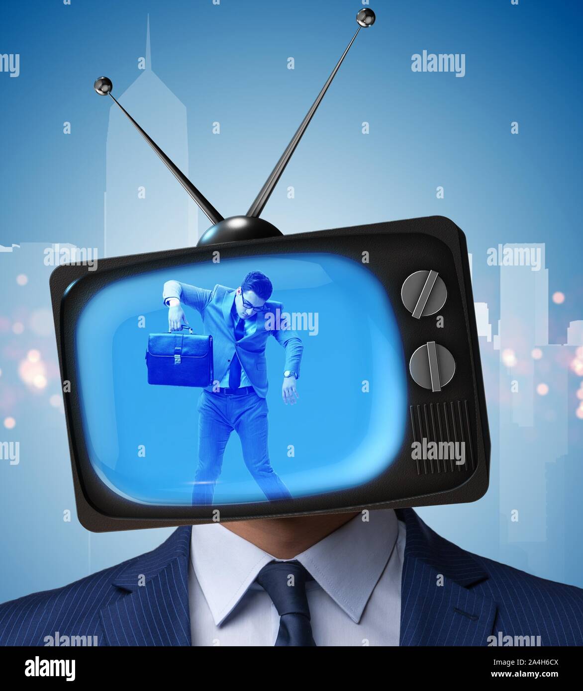 The man with television head in tv addiction concept Stock Photo - Alamy