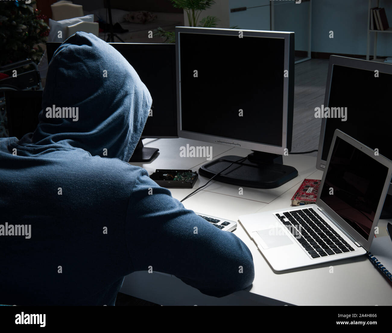 The hacker hacking computer at night Stock Photo - Alamy