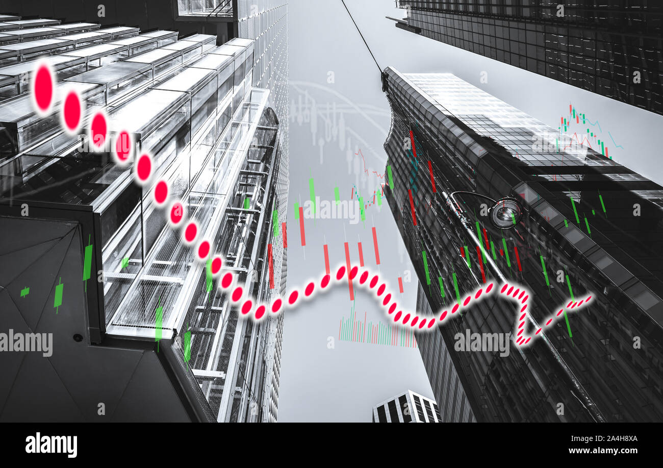 Stock index graph and chart in modern building background (red bear ...