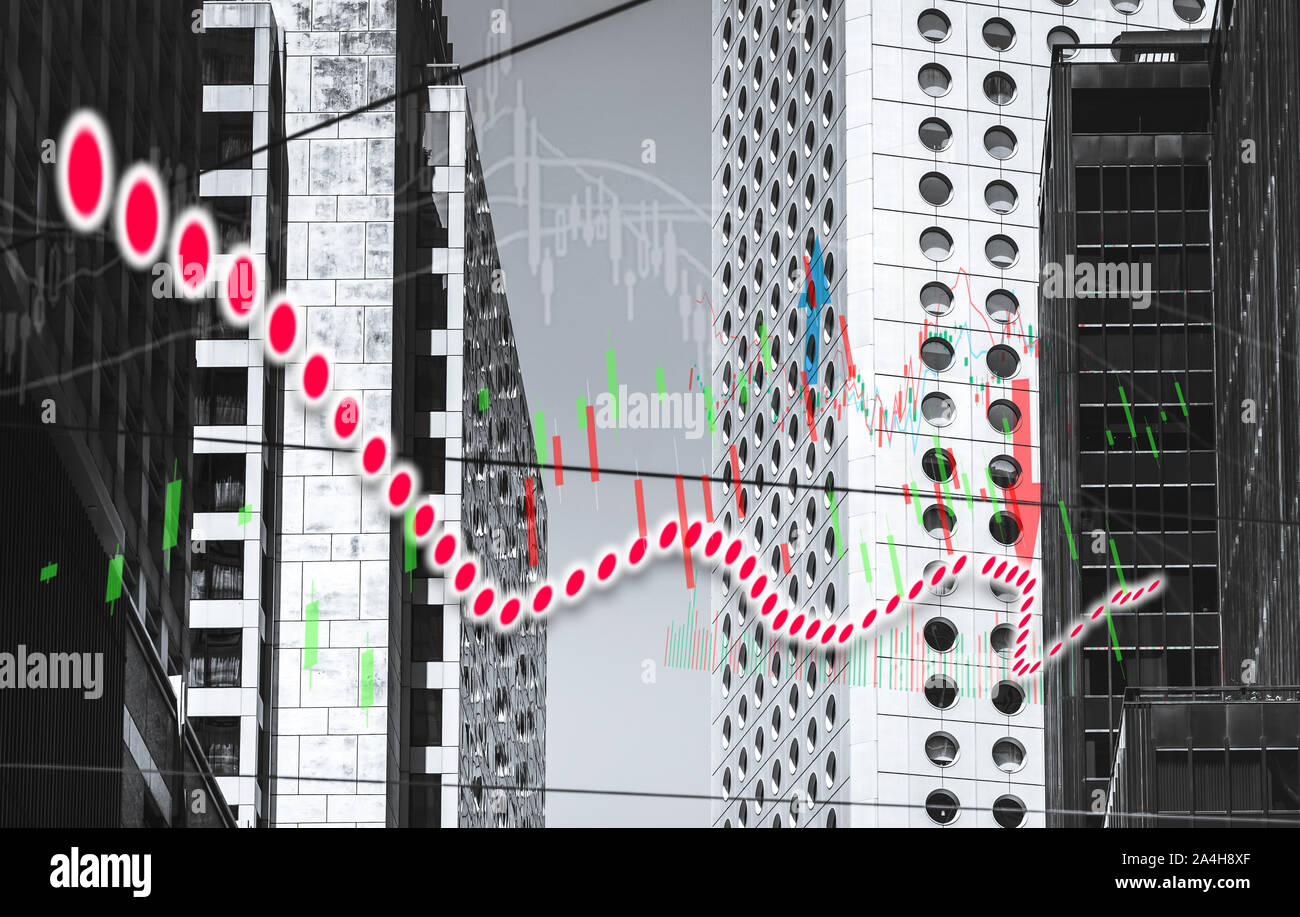 Stock index graph and chart in modern building background (red bear ...