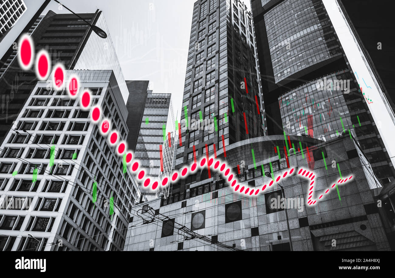 Stock index graph and chart in modern building background (red bear ...