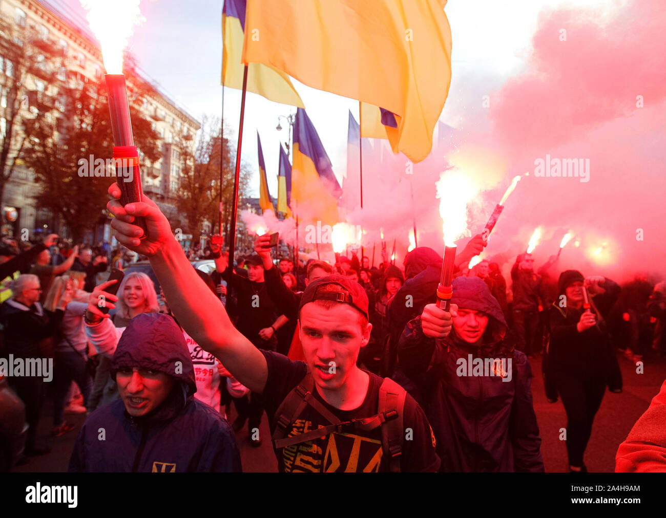 Kiev, Ukraine. 14th Oct, 2019. Ukrainian far-right activists of ...