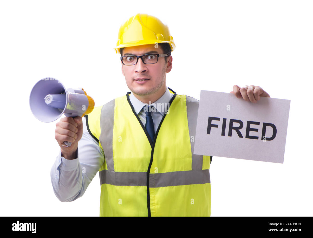 Construction supervisor in dismissal concept isolated on white ...