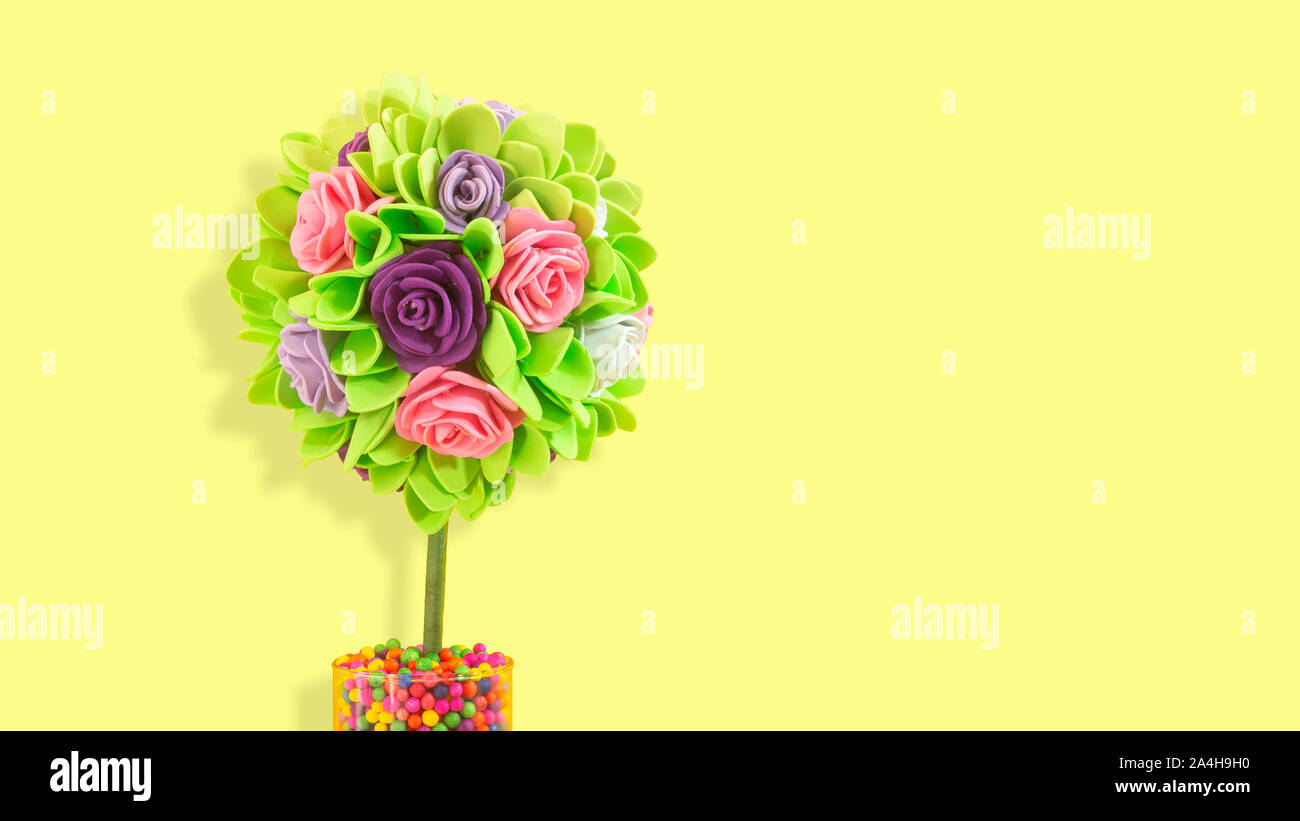 Bouquet of roses with green leaves handmade with foamy plastic with ...