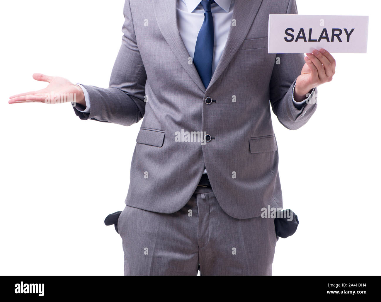 Businessman asking for salary increase isolated on white background ...
