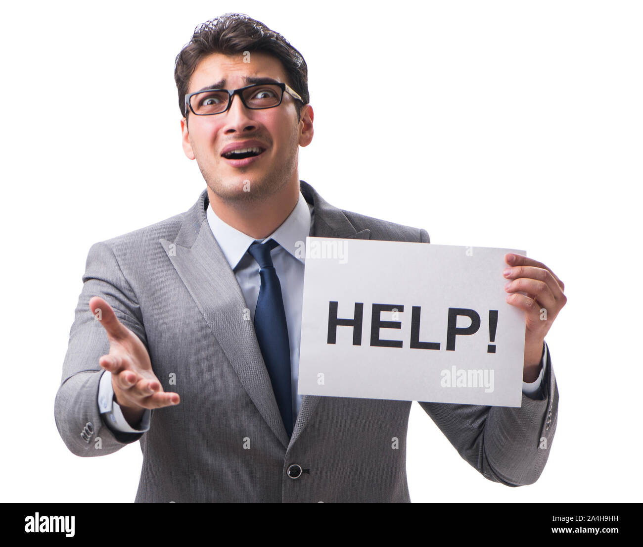 The businessman asking for help isolated on white background Stock ...