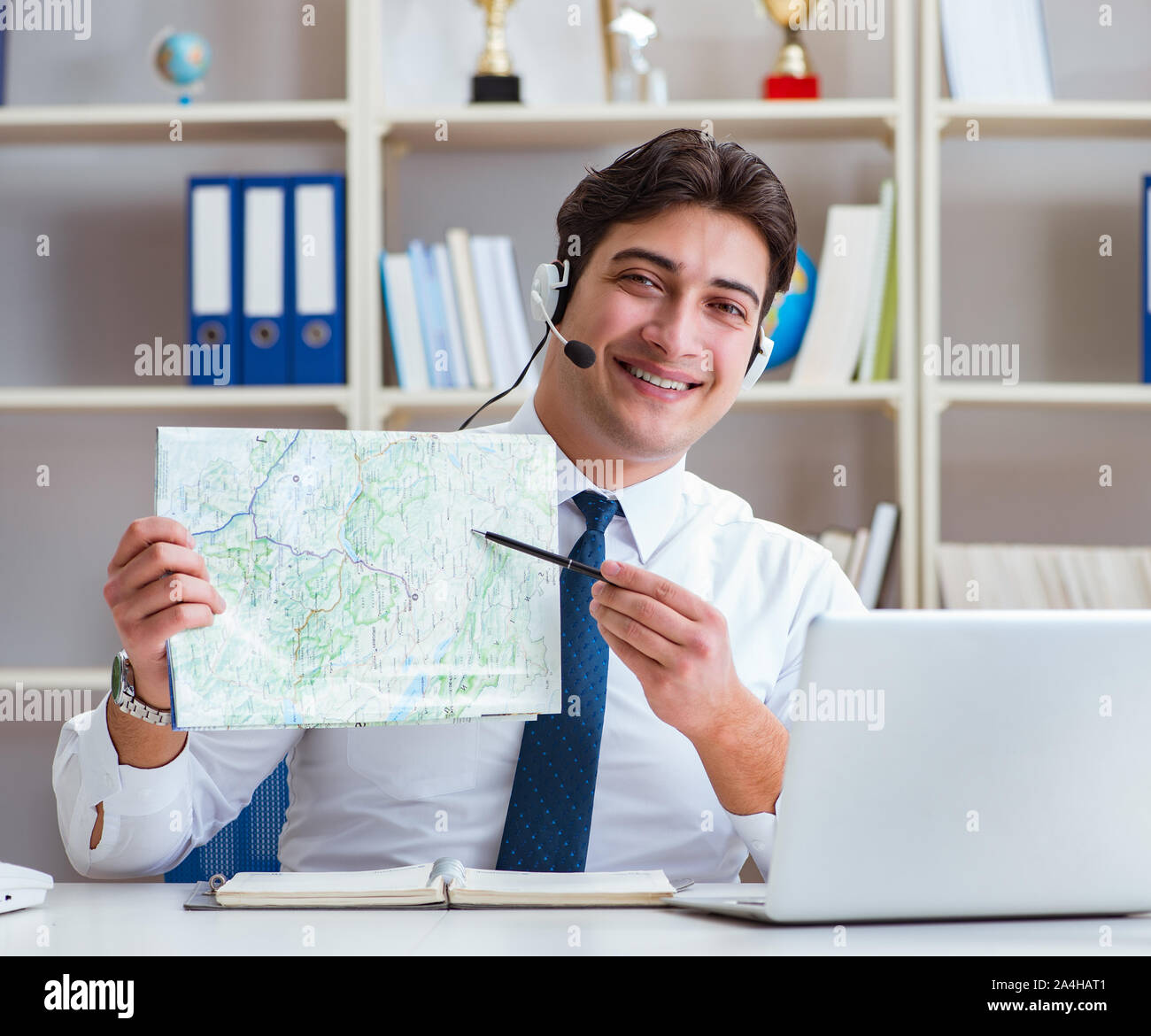 The businessman operator traveling agent working in the office Stock ...