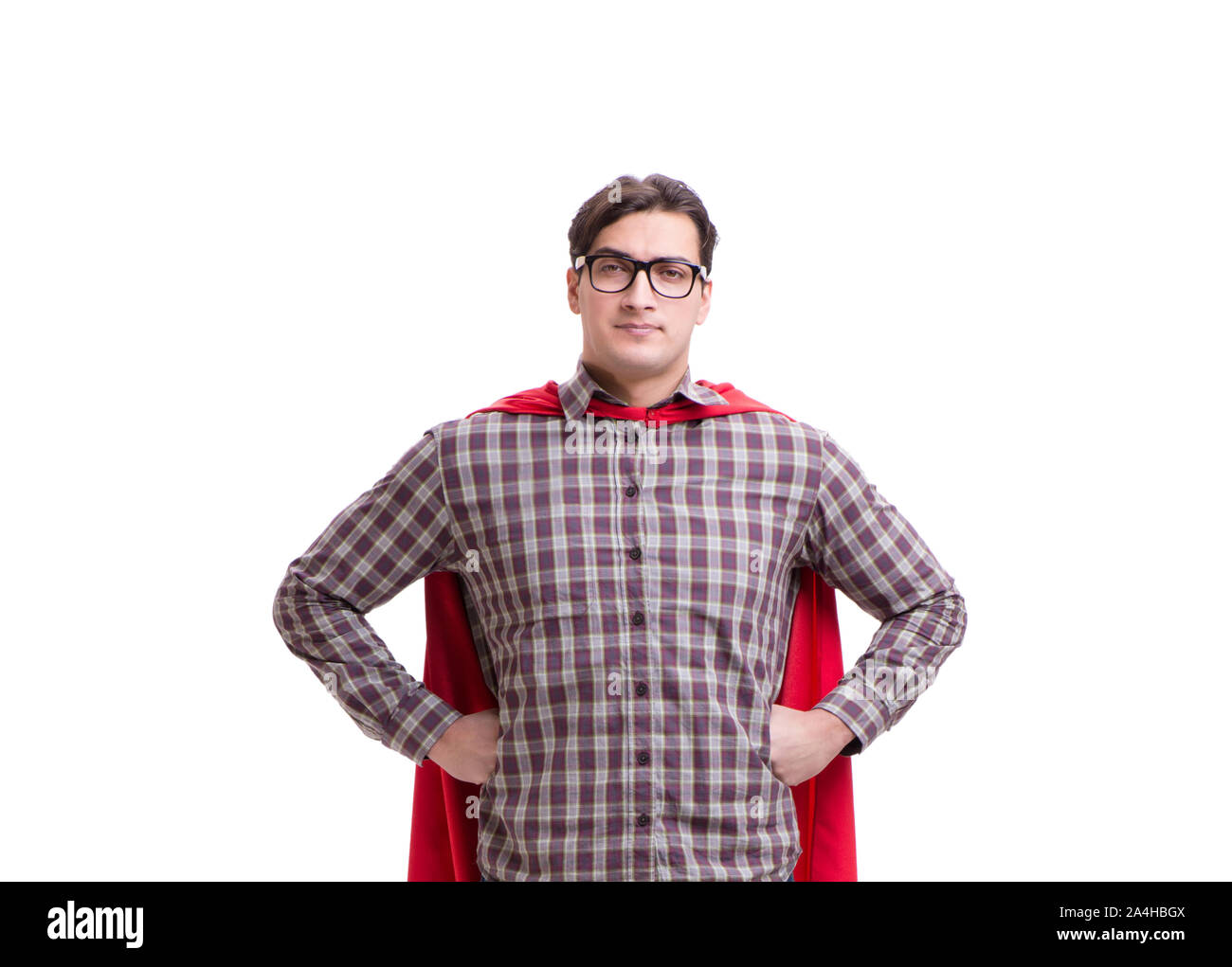 The super hero wearing red cloak on white Stock Photo - Alamy